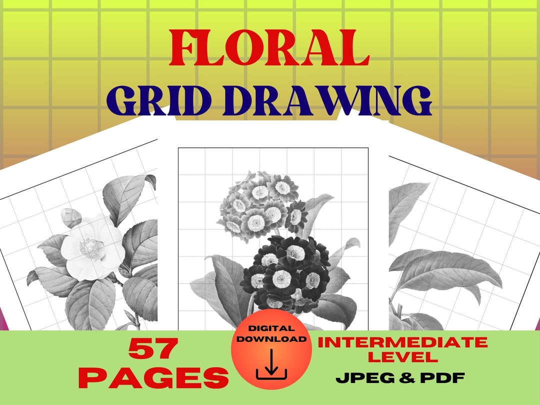 Grid Drawing Exercise Worksheets for Improving Floral Illustration ...