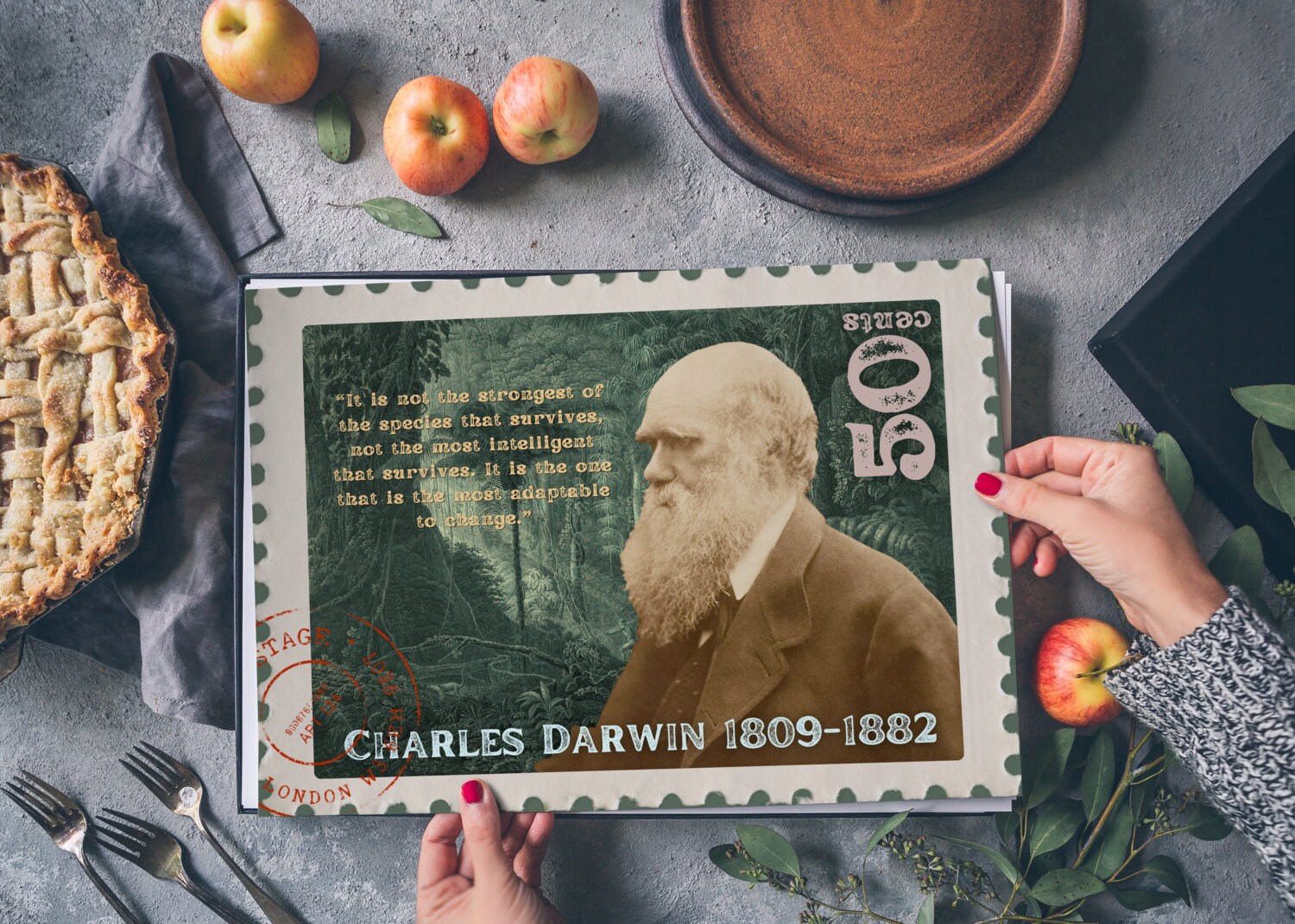 Vintage Stamp Poster Printable, Wall Art, Charles Darwin, Instant ...