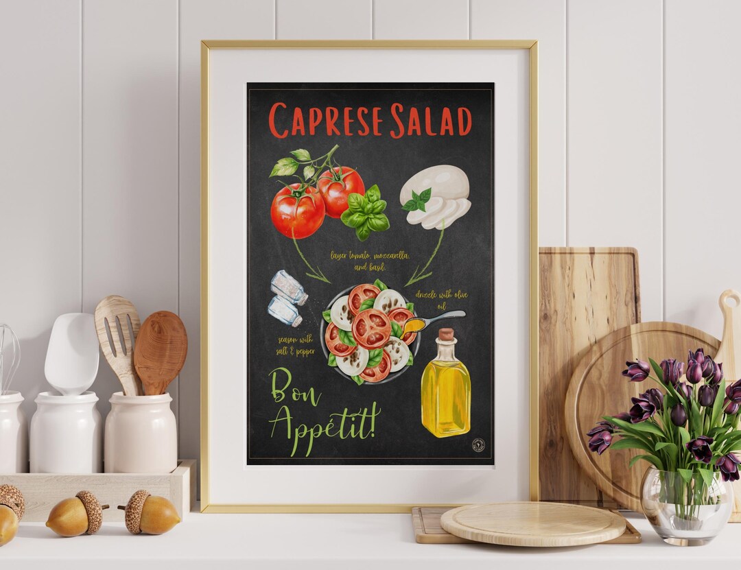 Caprese Salad Recipe Print - Italian Food Wall Art - Kitchen Decor for ...