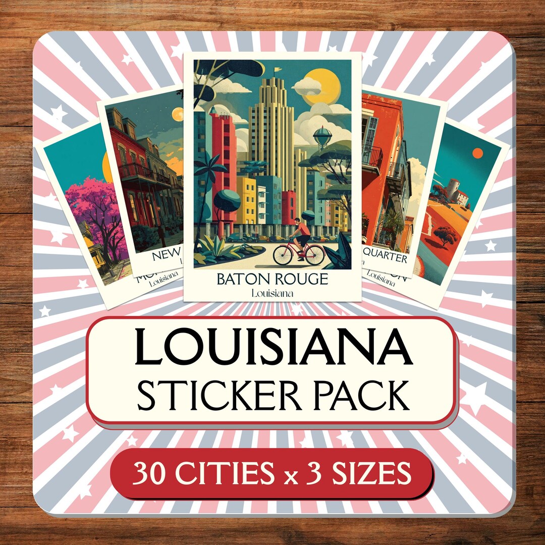 Louisiana Travel Stickers: Vintage New Orleans & Bayou Art (digital ...