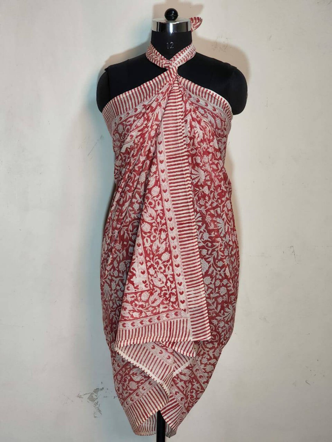 Block Print Sarong, Batik Sarong Cotton, Block Print Pareo, Red Sarong ...
