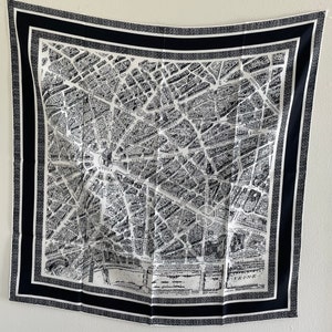 100% Silk Twill Large Scarf Square Silk Hair Head Scarf 35x35” 90x90cm Black White “map of Paris ...