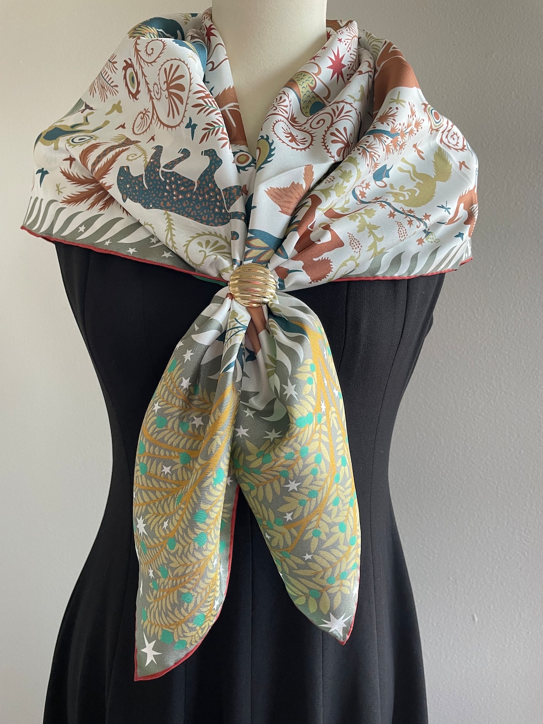 Double Face Mulberry Silk Twill Scarf: Jungle Forest Silk Bandana 35in ...