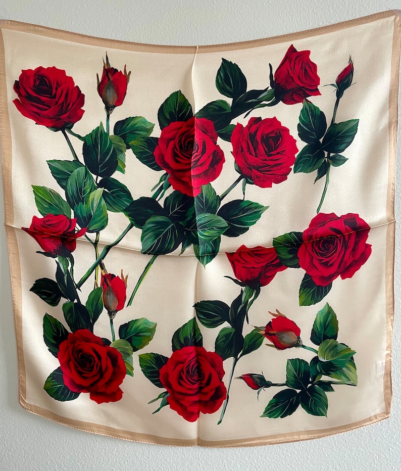 Romantic Gift for Lover Red Roses Pure Silk Scarf Square Mulberry Silk ...