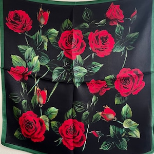 Romantic Gift for Lover Red Roses Pure Silk Scarf Square Mulberry Silk ...