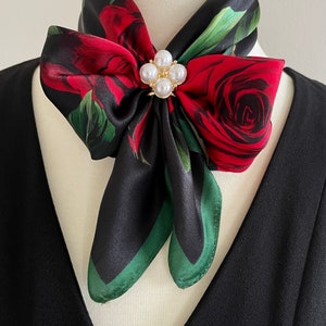 Romantic Gift for Lover Red Roses Pure Silk Scarf Square Mulberry Silk ...