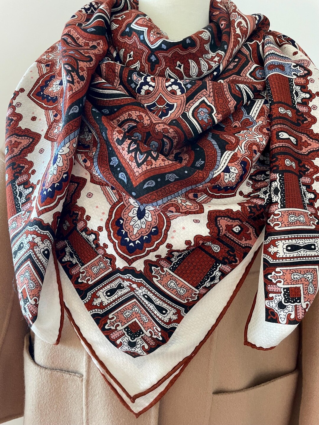 Wool Silk Luxury Extra Large Scarf Big Square Shawl Wrap 55x55 ...