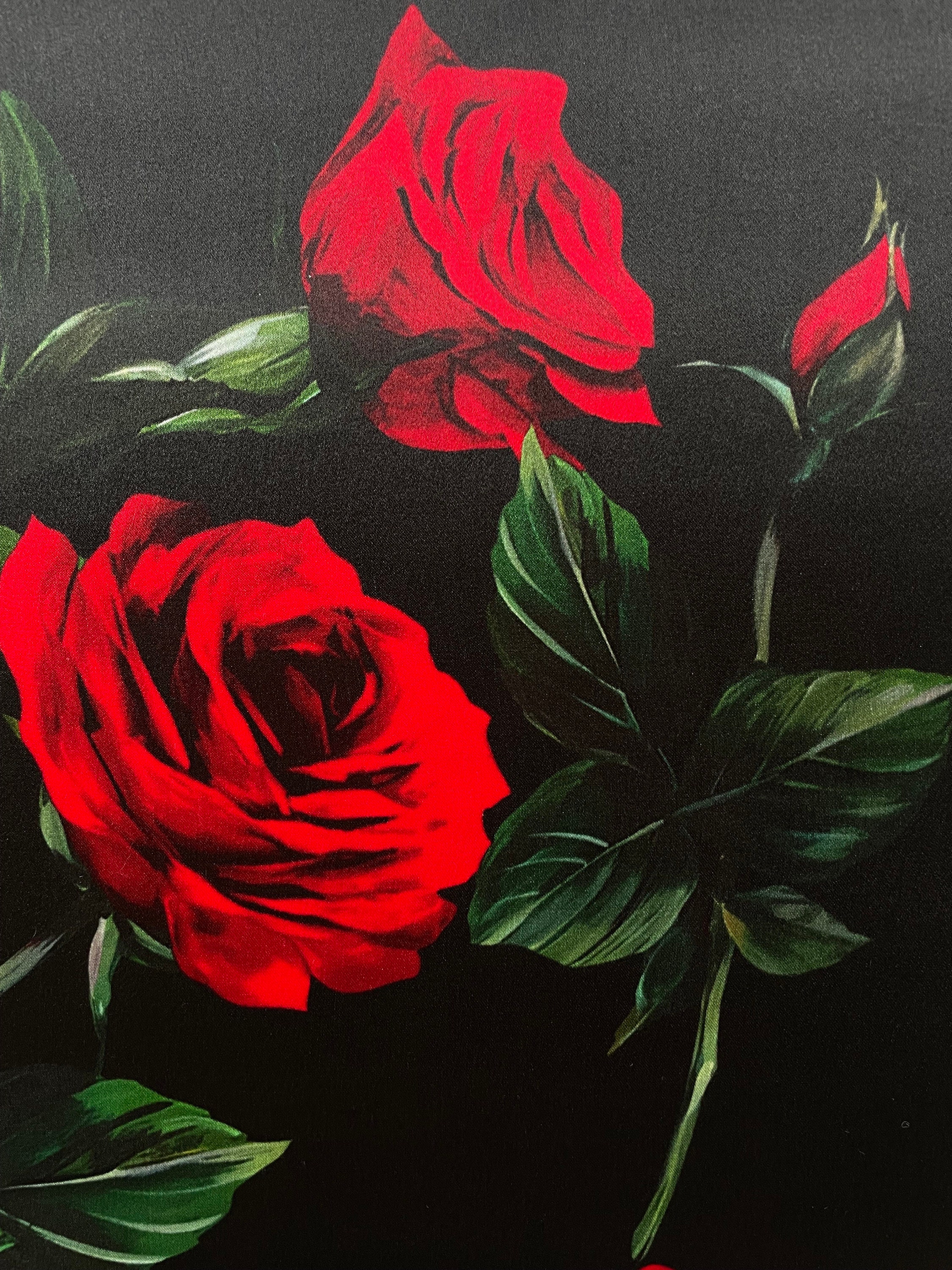 Romantic Gift for Lover Red Roses Pure Silk Scarf Square Mulberry Silk ...