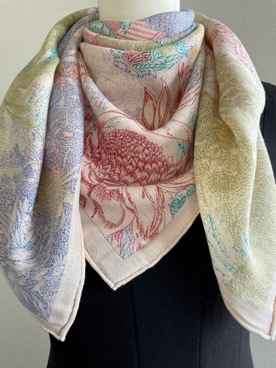 Wool Silk Scarf Luxury Large Square Scarf Shawl Wrap 35”x 35" 90cmx90cm ...