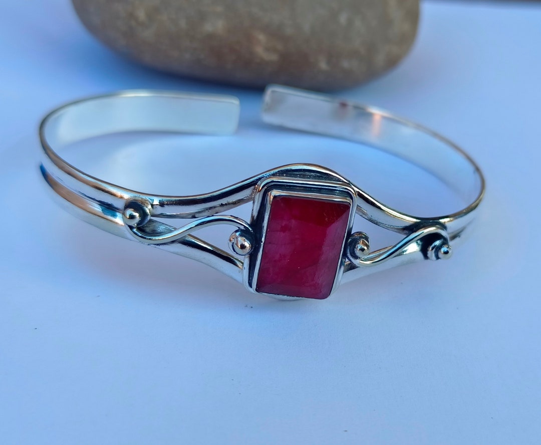 Red Ruby Bangle, 925 Sterling Silver Bangle, Handmade Bangle, Gemstone ...