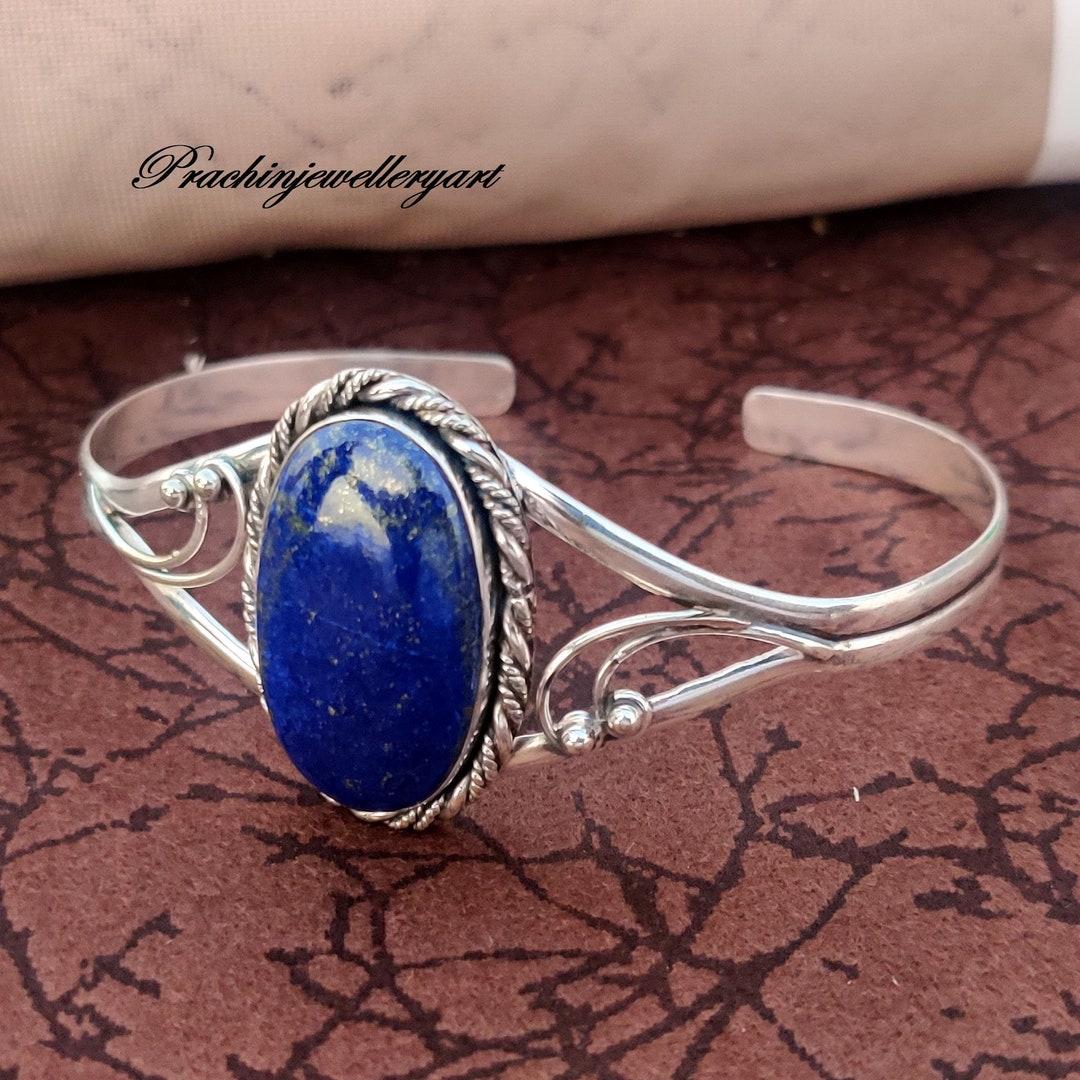 Rustic Lapis Lazuli Bangle/ Bracelet, Sterling Silver Bangle Bracelet ...