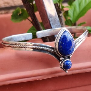 Two Stone Lapis Lazuli Bangle, 925 Sterling Silver, Boho Bangle ...
