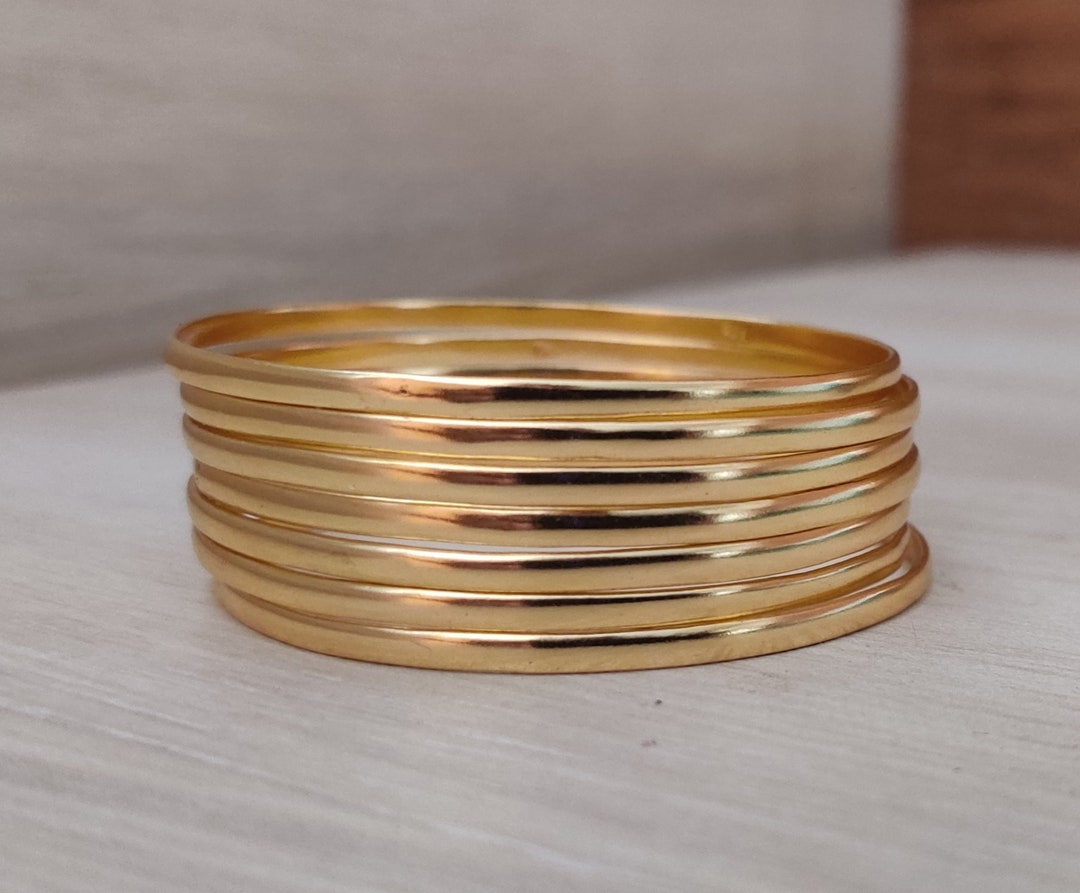 Set of 7 Bangles, Hammered Bangles, Stacking Bracelets, Brass Bangles ...
