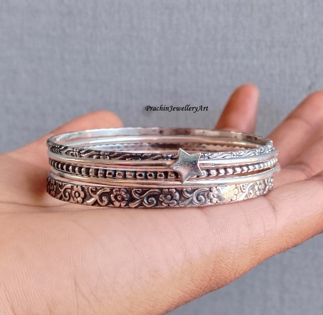 Handmade Sterling Silver Stackable Bangles: Designer Silver Bangle Set ...