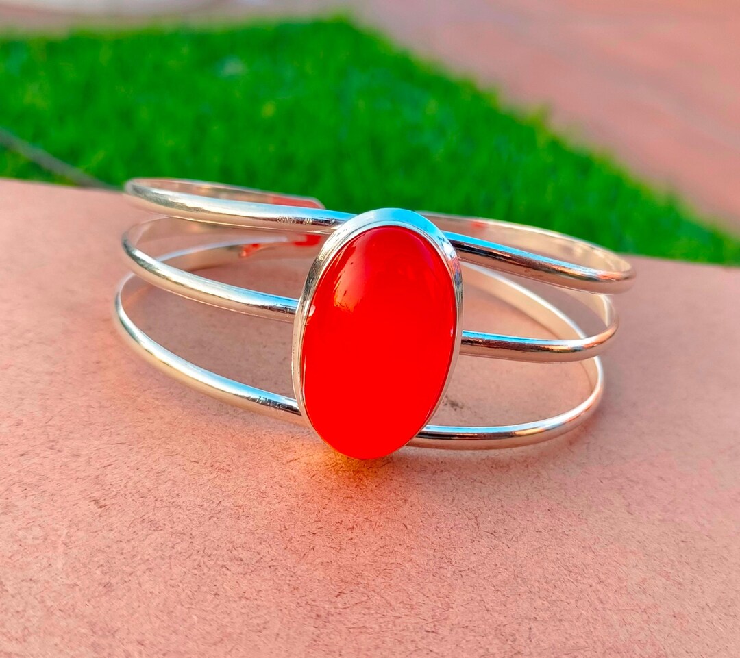 Carnelian Gemstone Bangle, 925 Sterling Silver, Handmade Silver, Boho ...