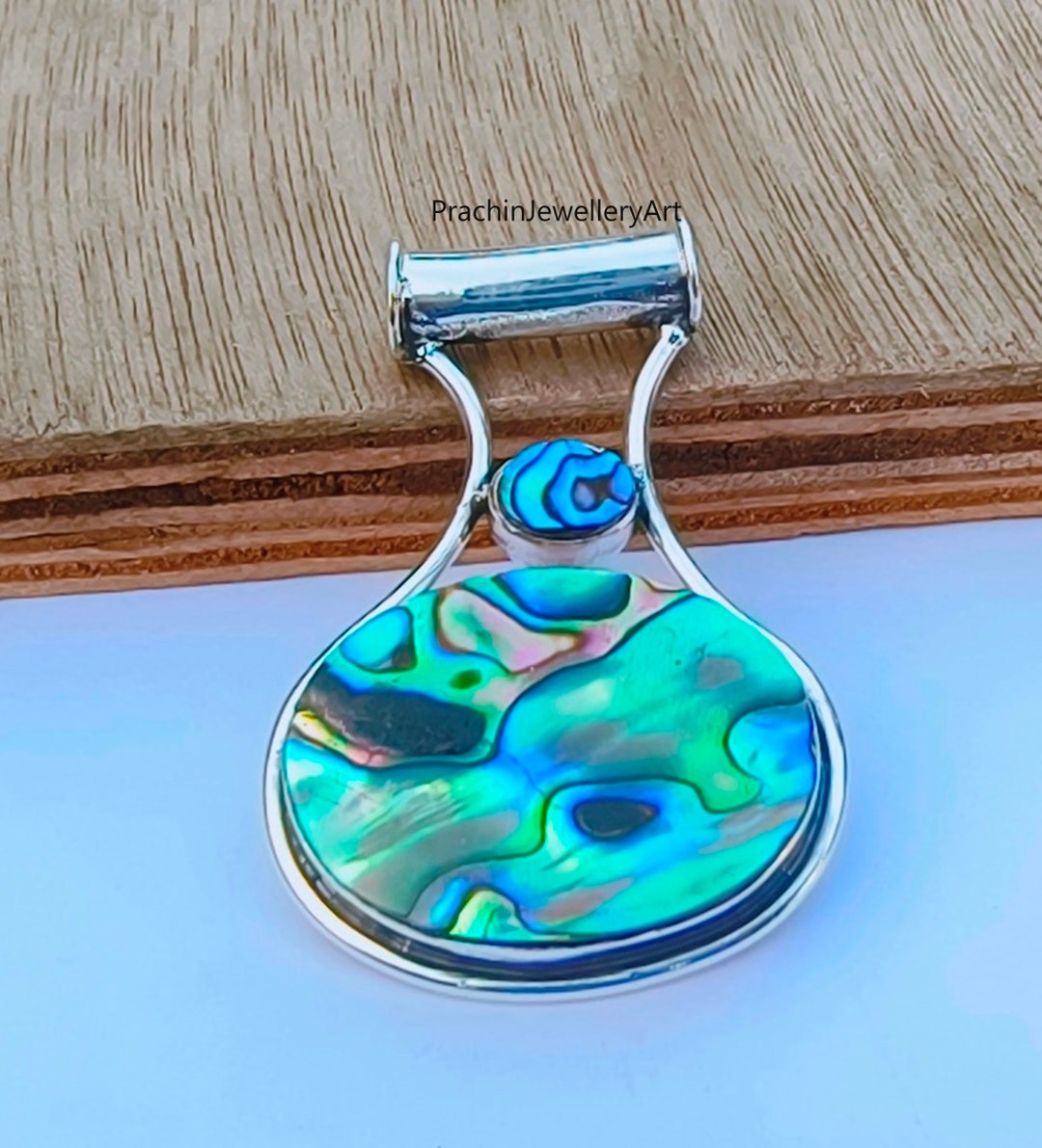 Handmade Sterling Silver Abalone Shell Pendant: Oval Gemstone - Etsy