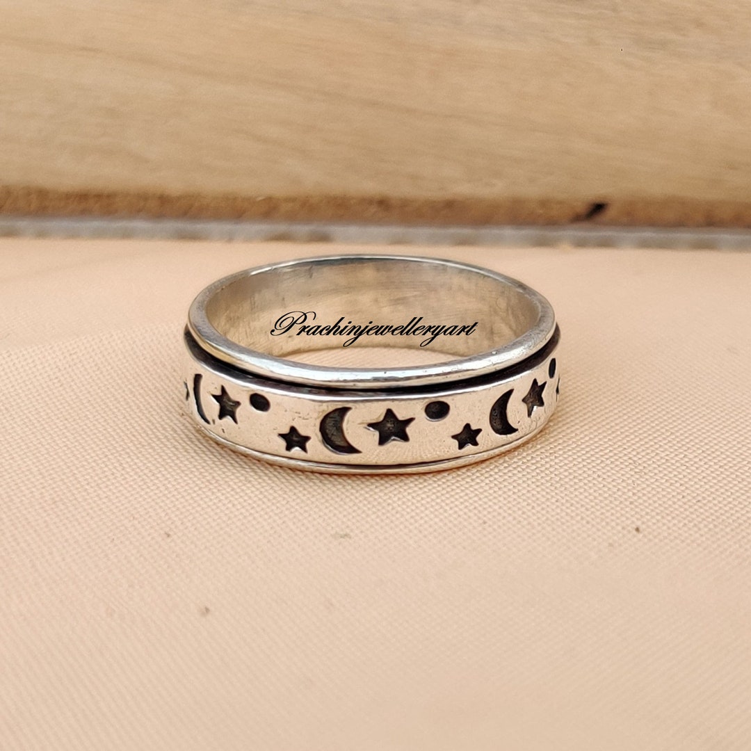 Star and Moon Spinner,meditation Spinner Ring, Handmade Ring, Silver ...