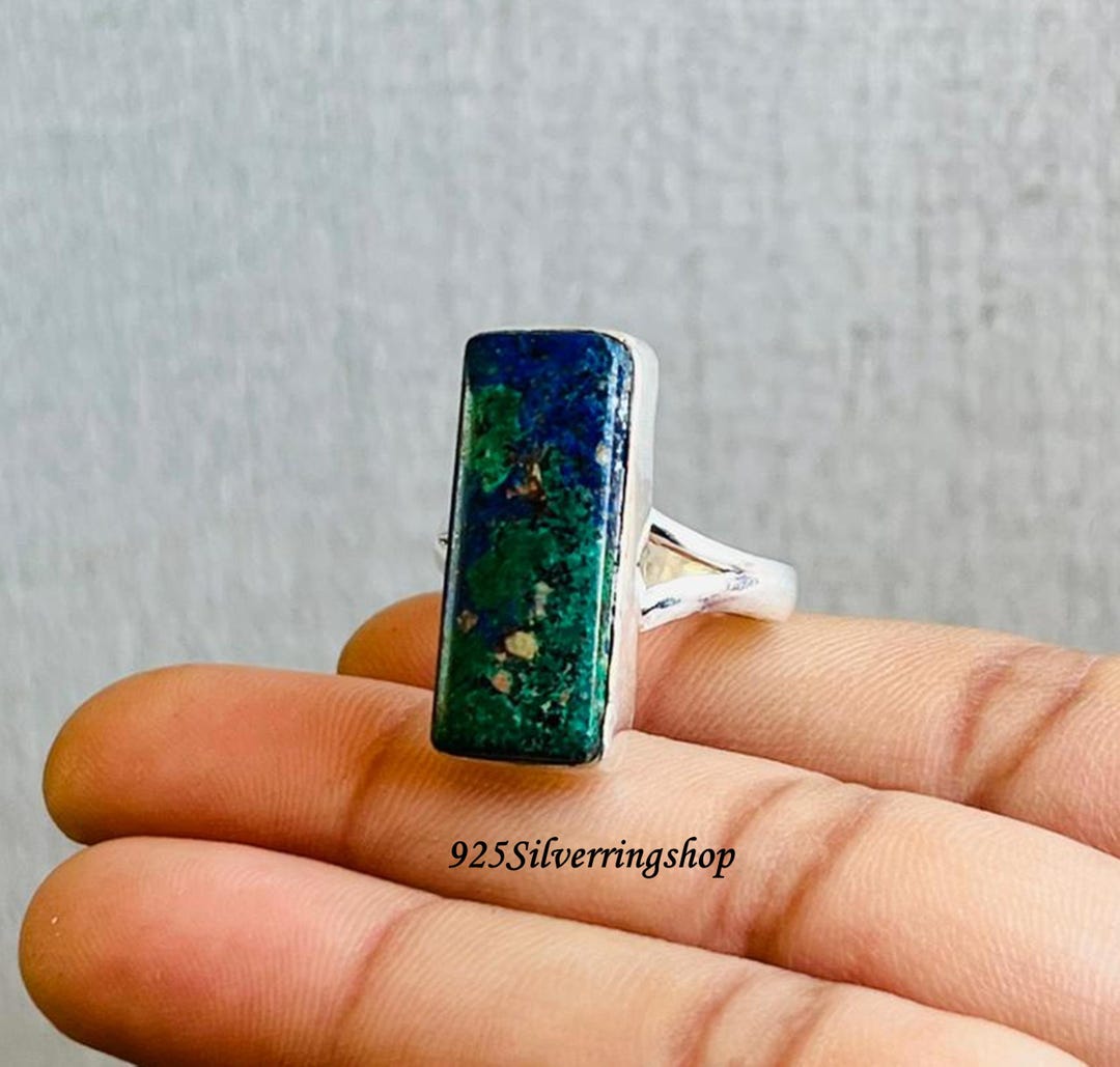 Handmade Azurite Malachite Sterling Silver Statement Ring - Etsy UK