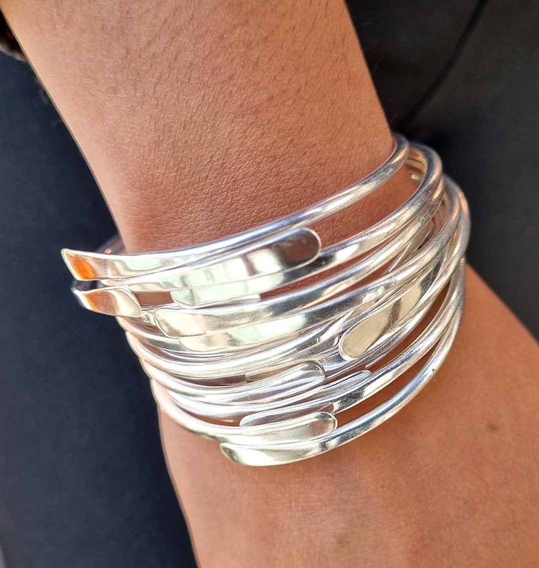 Handcrafted Sterling Silver Bangle Set: Stackable Wire Wrap Bangles - Etsy