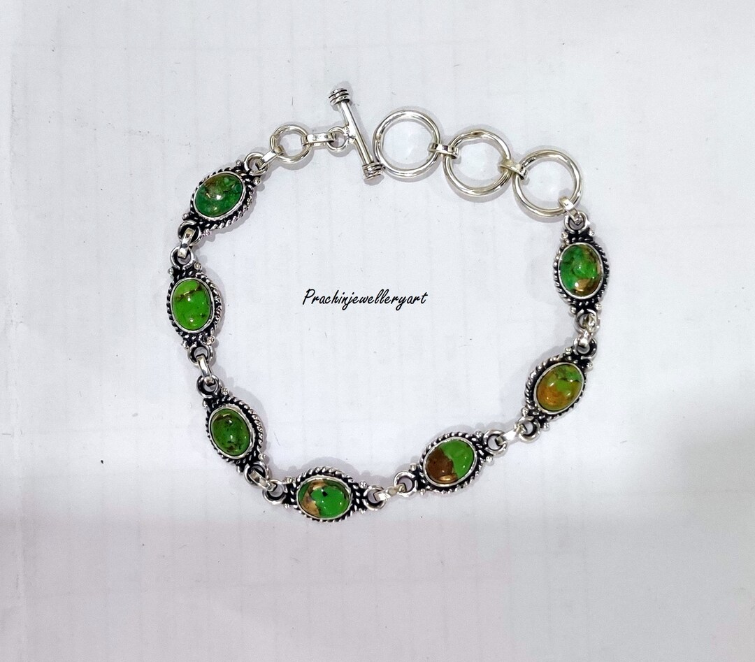 Green Turquoise Bracelet, Adjustable Bracelet, Copper Turquoise ...