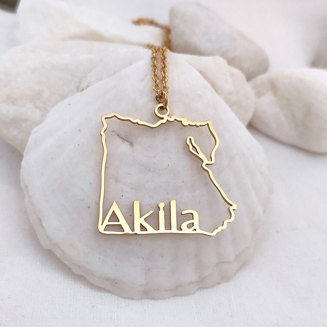 Egypt Map Necklace, Custom Name Country Silhouette Pendant, State City ...