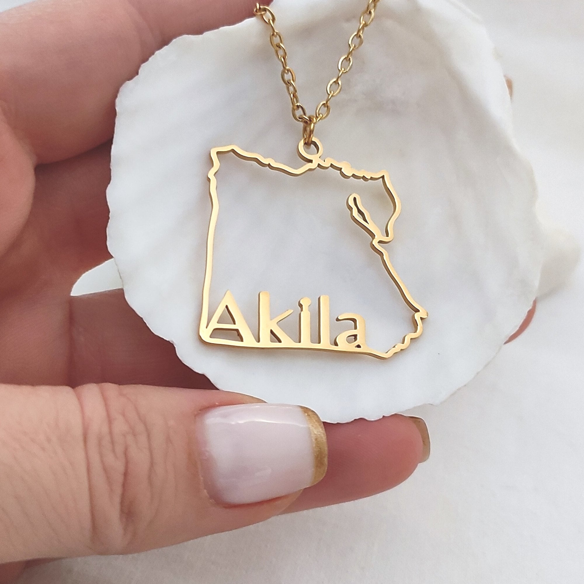 Egypt Map Necklace, Custom Name Country Silhouette Pendant, State City ...