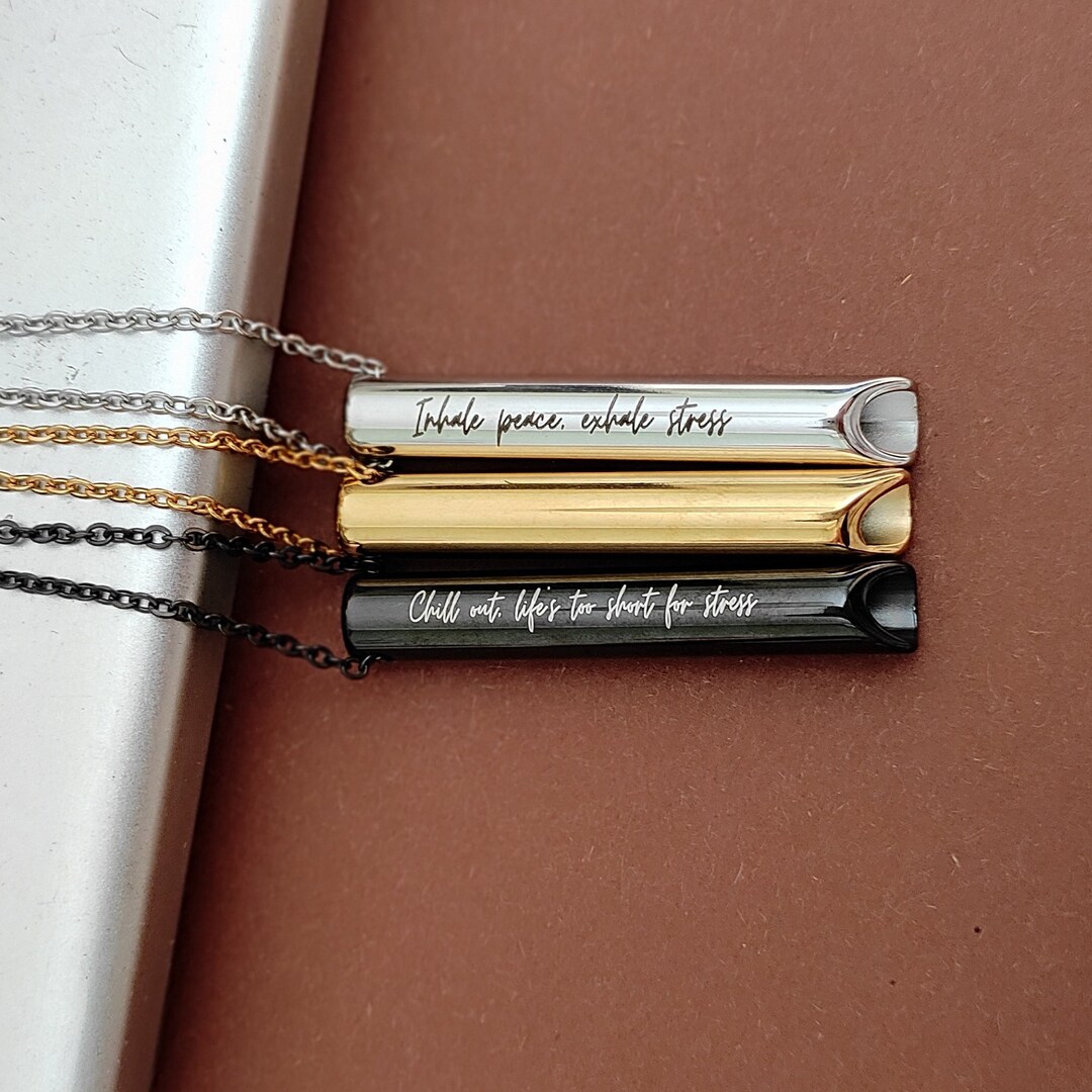 Personalized Engraved Stop Smoking Necklace, Motivation Text Breathing ...