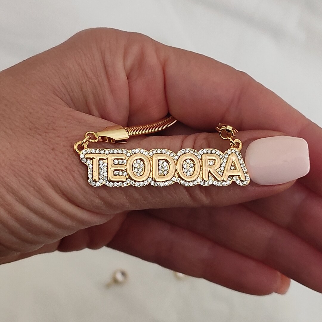 Diamond Name Necklace, Bubble Gold Crystal Nameplate, CZ Pave Name ...