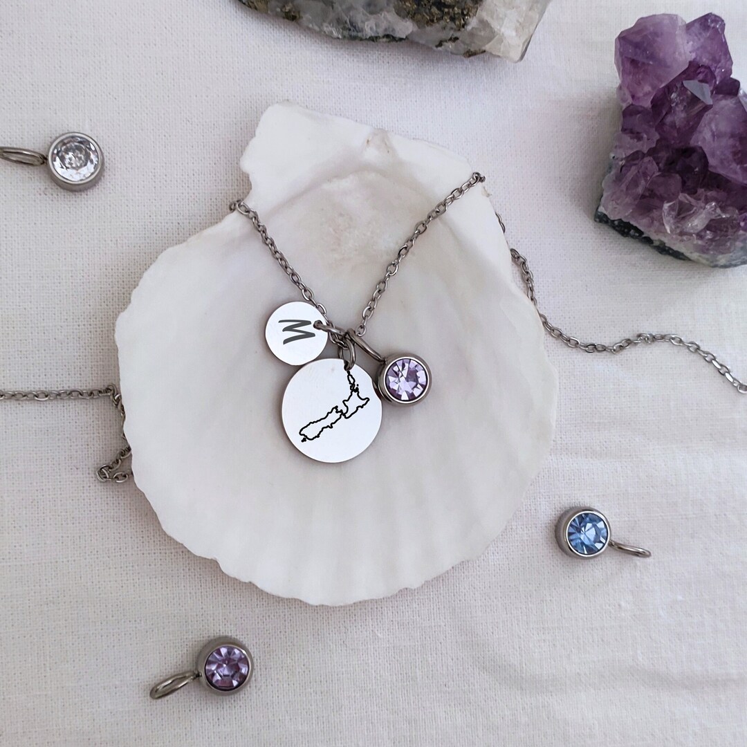 New Zealand Map Necklace Birthstone, Personalized Multi Disc Initial ...