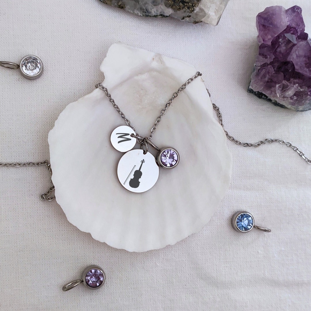 Viola Name Letter Necklace, 14k Gold Two Disc With Viola Symbol and ...