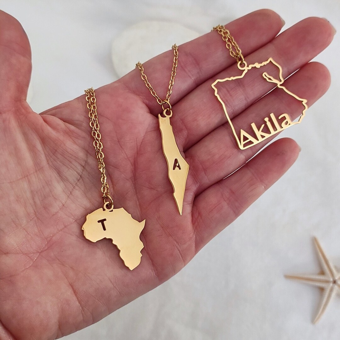 Any Country Map Necklace Initial Letter Continent City Native State ...
