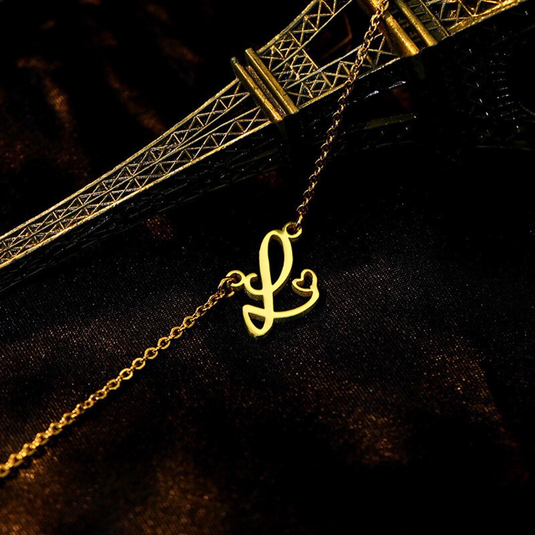 Tiny Initial L Necklace – 18k Gold Heart Pendant, Personalized Letter ...