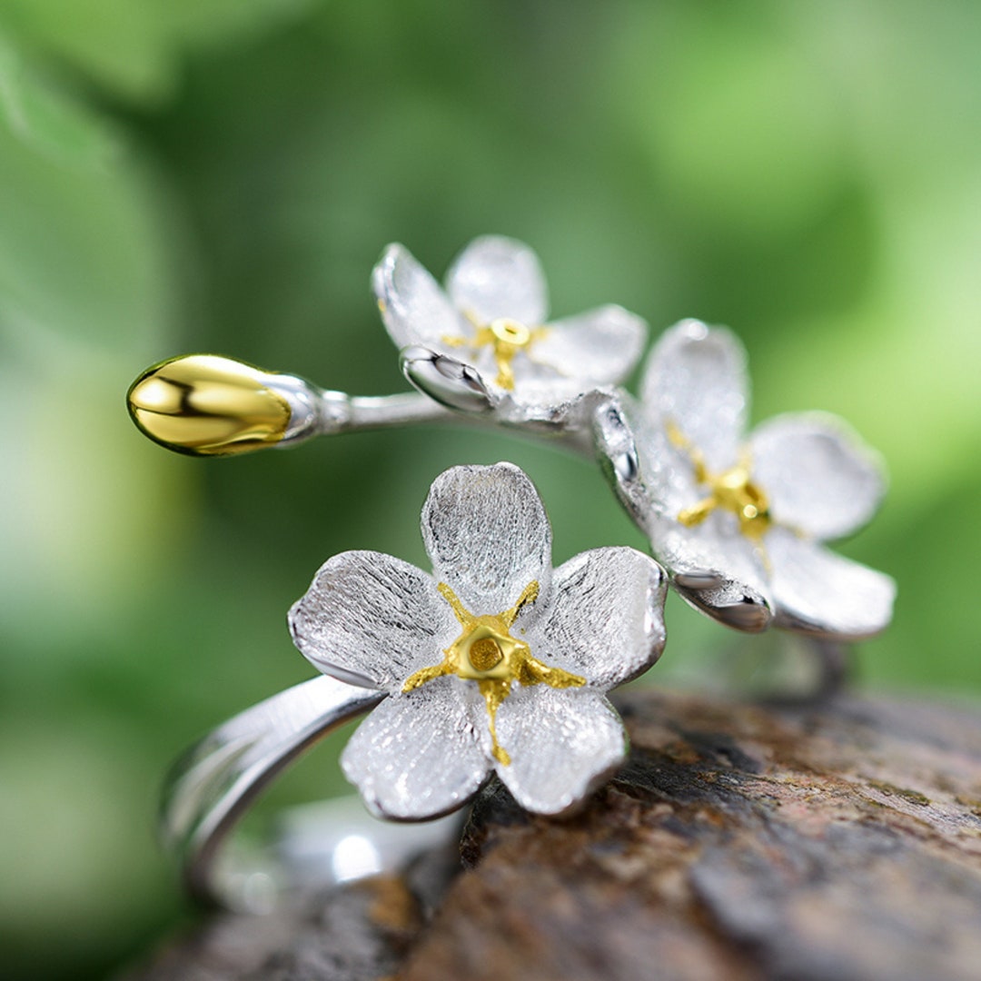 Sakura Flower Ring Cherry Blossom Open Ring Silver Tiny - Etsy