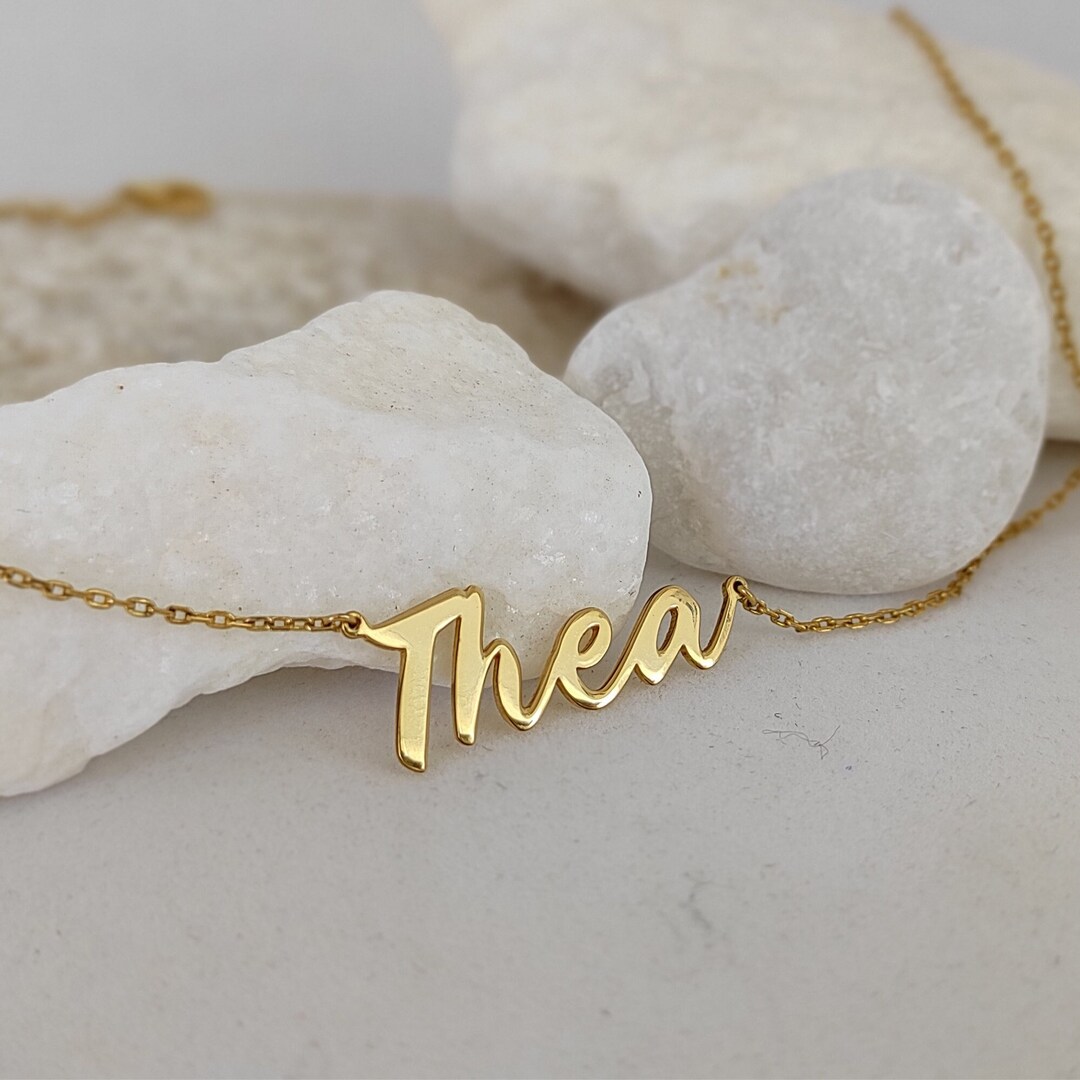 My Cursive Name Necklace, 18k Gold Plated Script Name Plate Pendant, 1 ...
