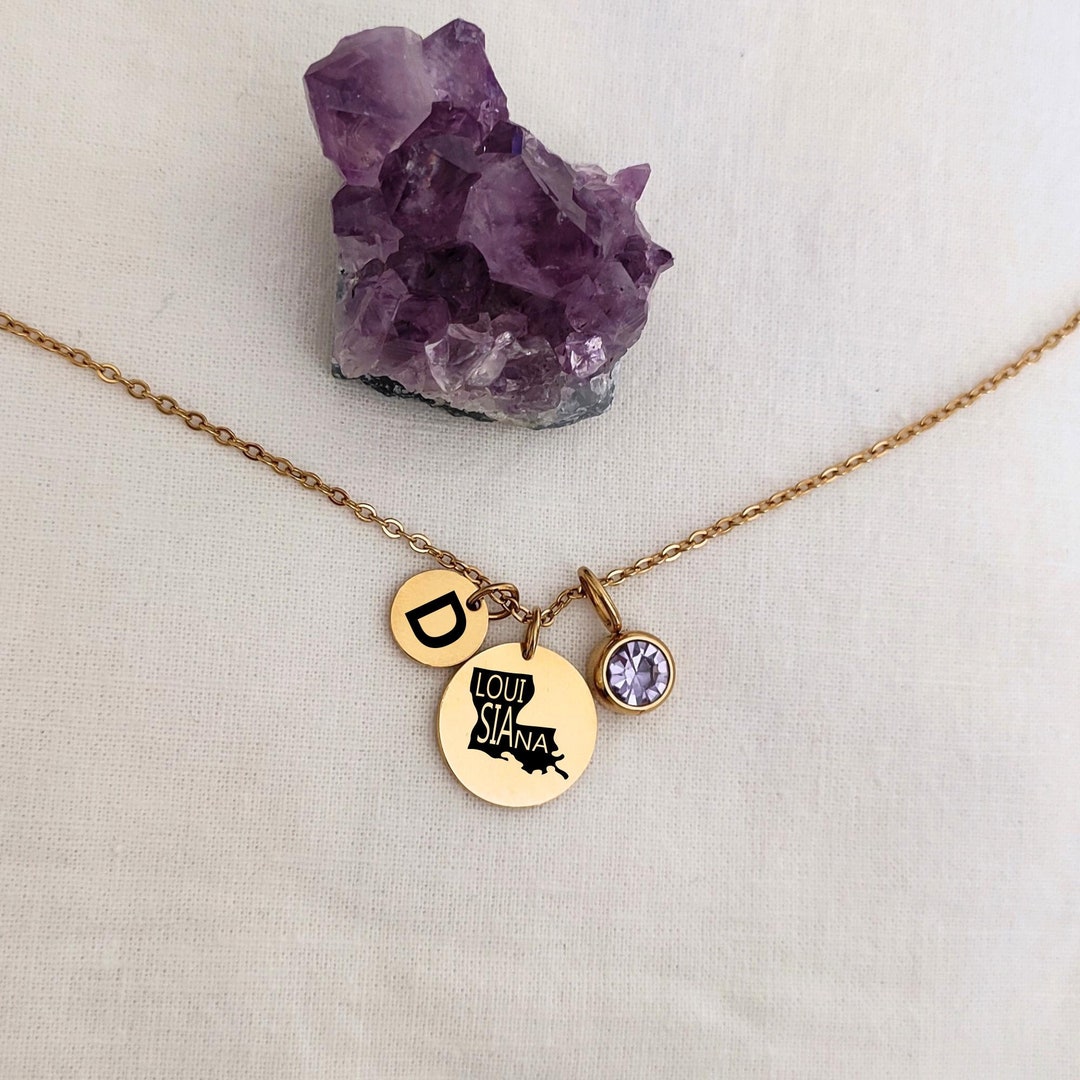 Louisiana State Necklace, Name Initial Letter Charm, Birthstone Charm ...