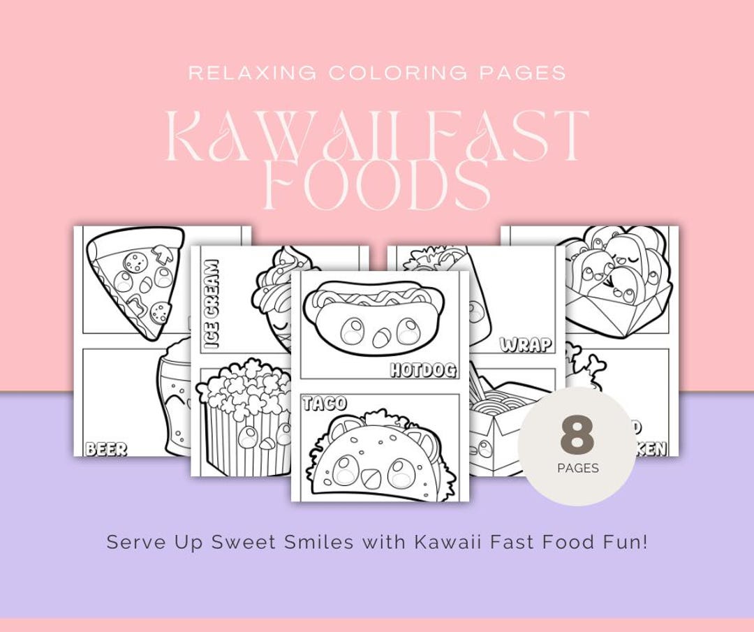 Kawaii Food Coloring Pages- Cute Food Coloring Book- Simple Bold ...