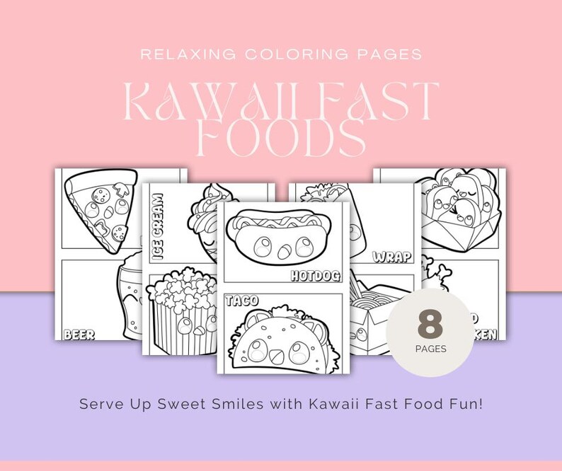 Kawaii Food Coloring Pages- Cute Food Coloring Book- Simple Bold ...