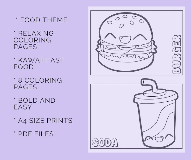 Kawaii Food Coloring Pages- Cute Food Coloring Book- Simple Bold ...
