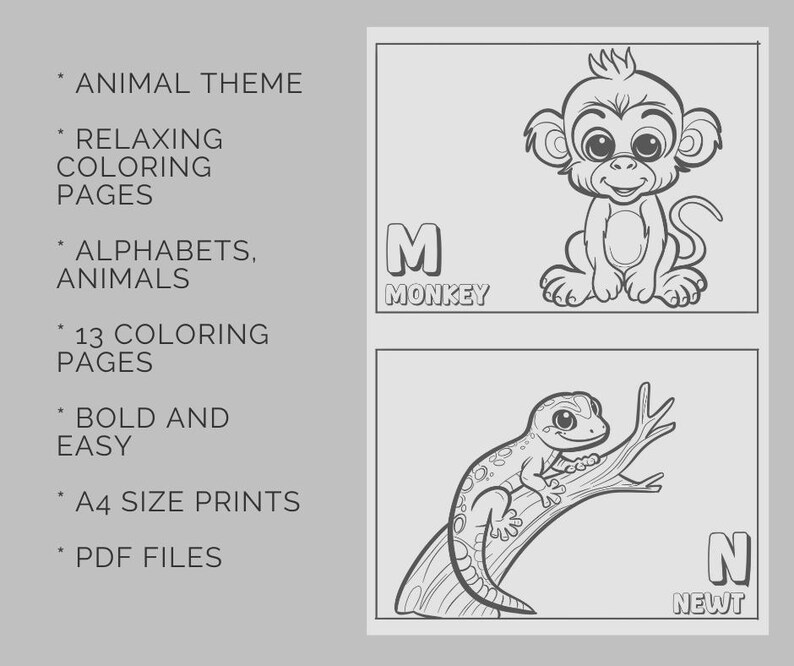Alphabets Animals Coloring Pages- Coloring Pages for Kids, Preschoolers ...