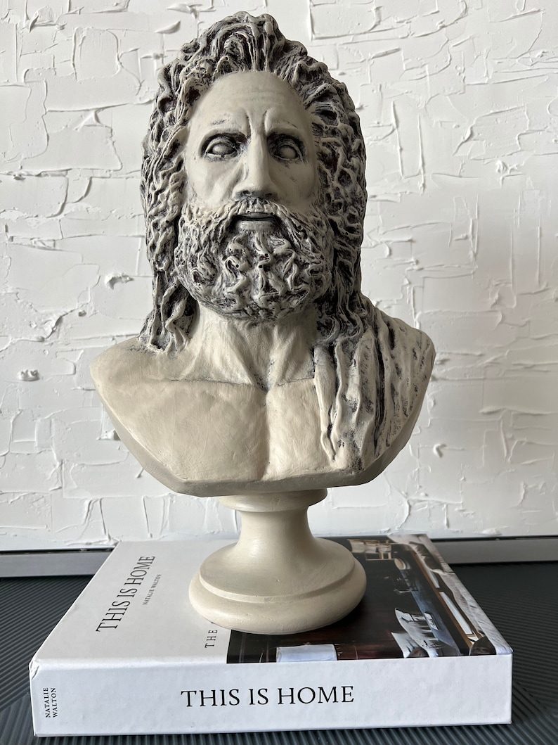 Giant Zues Bust, Large Zeus Statue Sculpture, Zeus white Moss Pop Art ...