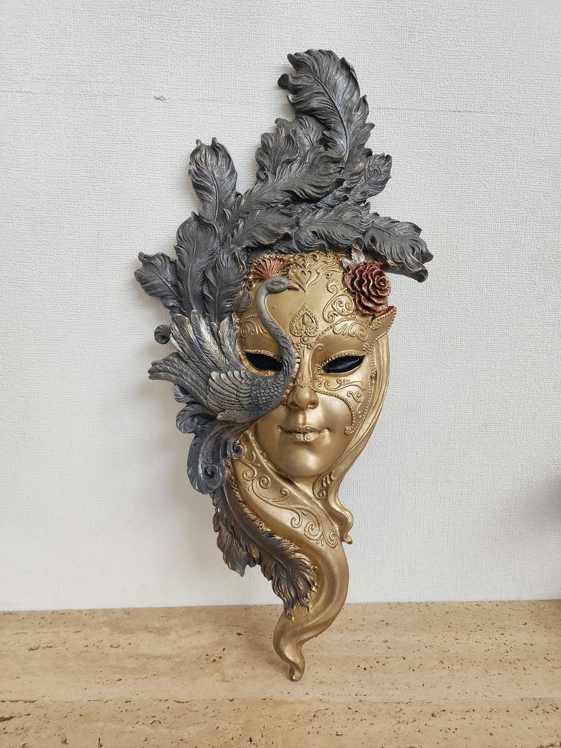 Venetian Wall Mask With Peacock Venetian Wall Mask Venice Mask Statue