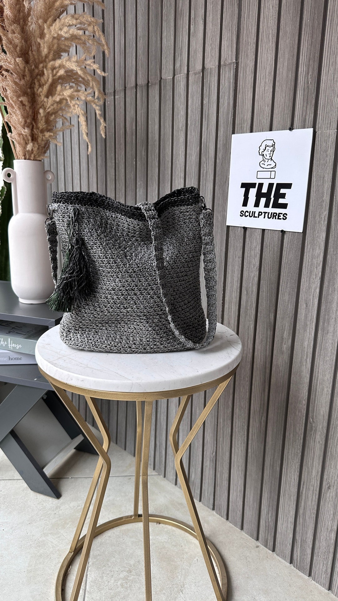 Knitted Lined Paper Rope Bag, Crochet Paper Rope, Shoulder Bag With ...