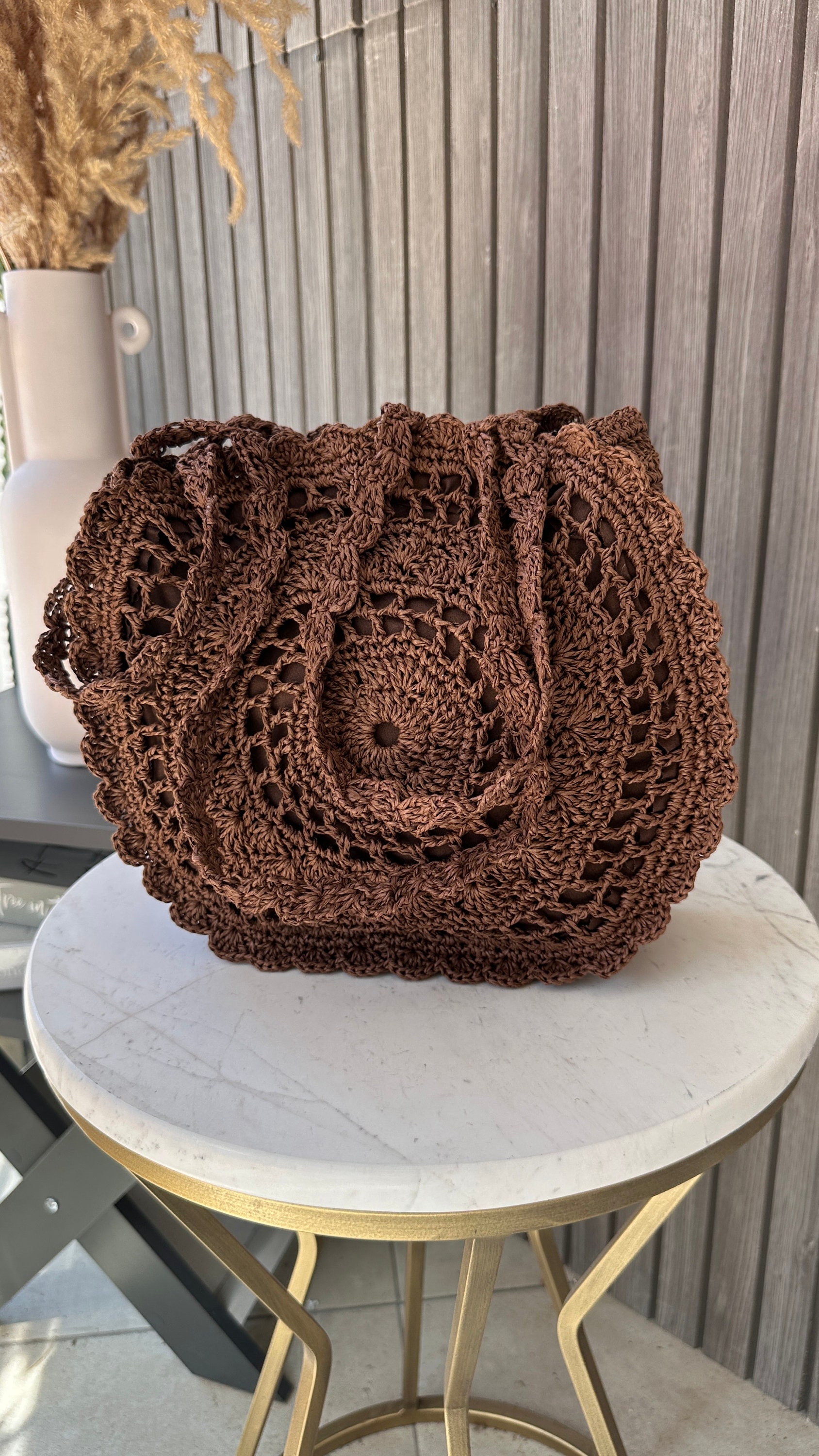 Round Paper Rope Bag Knitted Lined Paper Rope Bag Crochet - Etsy