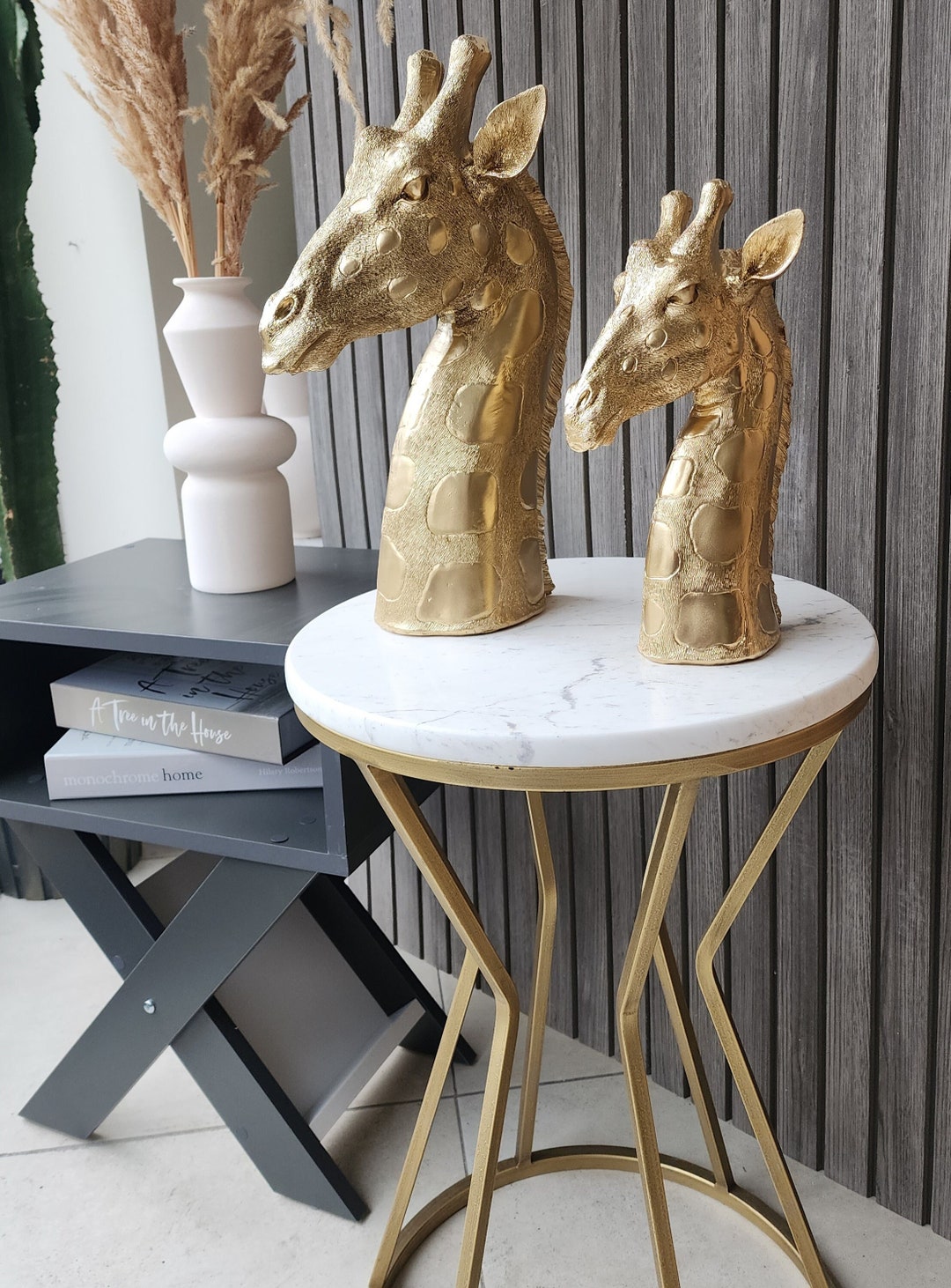 Gold Giraffe Sculpture Set – Hand Painted Luxury Animal Decor – African ...