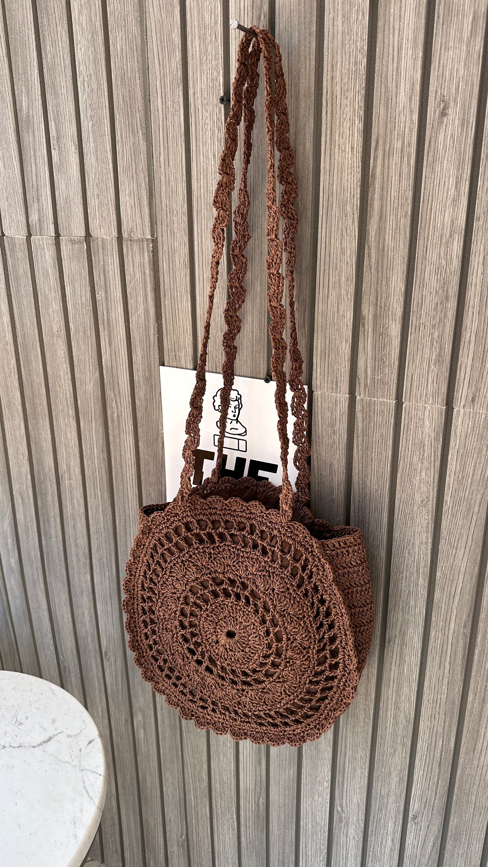 Round Paper Rope Bag Knitted Lined Paper Rope Bag Crochet - Etsy