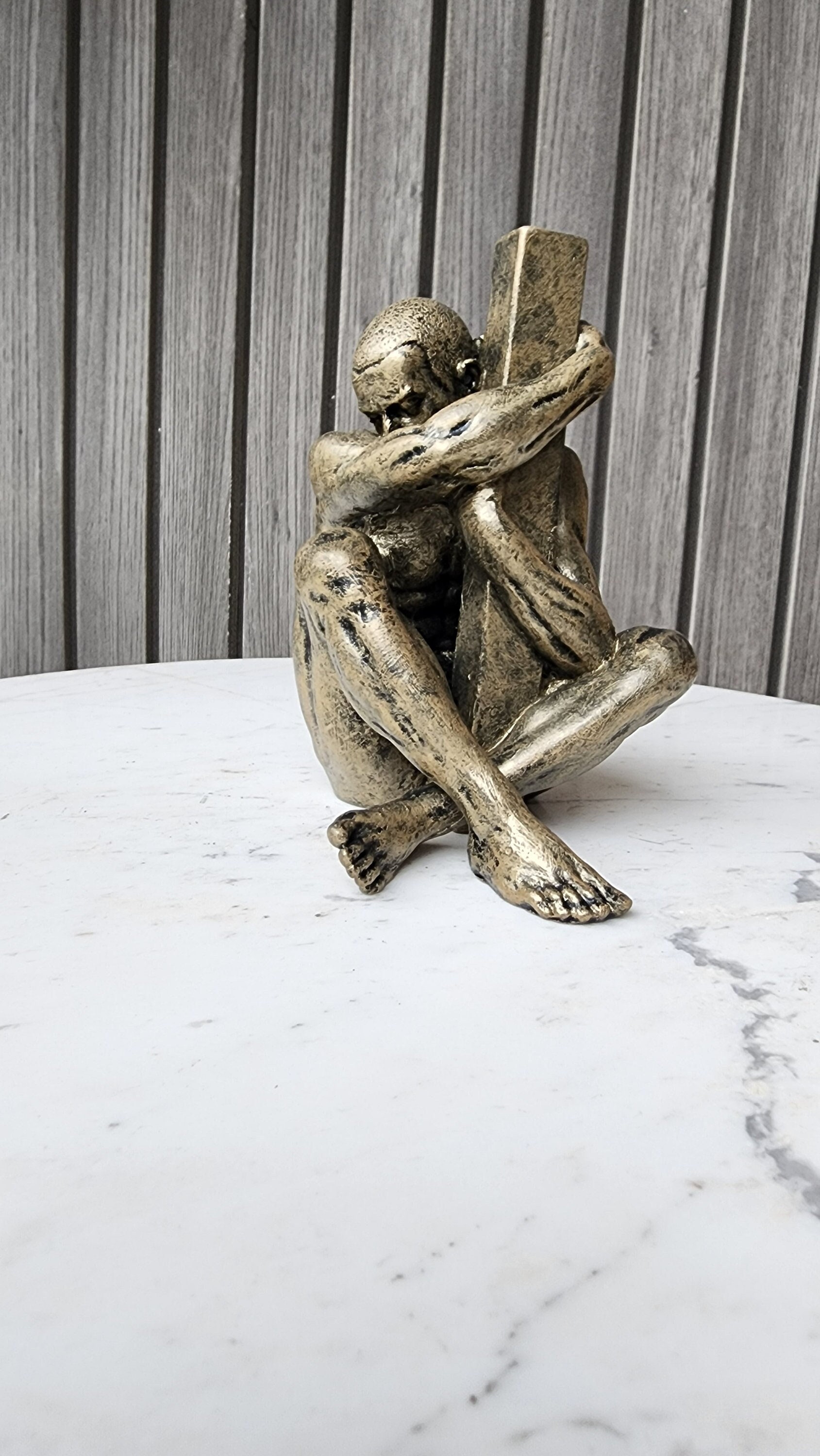 Man Body Statue, 4.9 Inch Hugging the Pole Nude Male Figurine, Gold ...