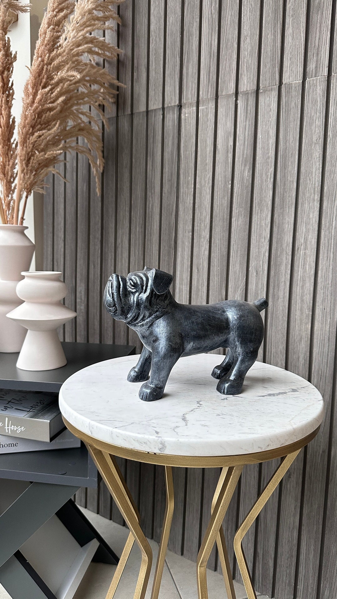 Hand-painted English Bulldog Sculpture: Tumbled Gray Polyester Statue ...