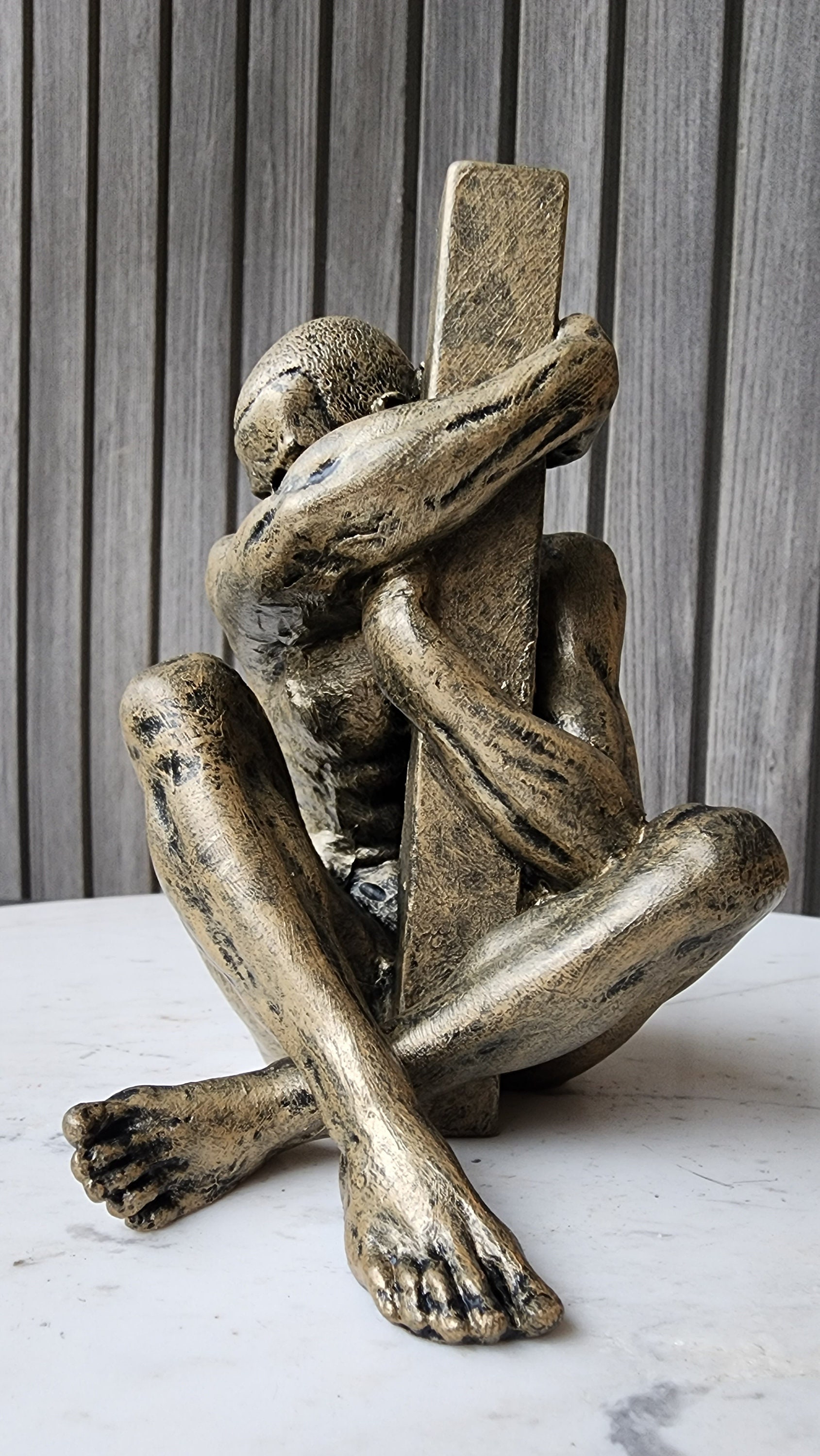 Man Body Statue, 4.9 Inch Hugging the Pole Nude Male Figurine, Gold ...