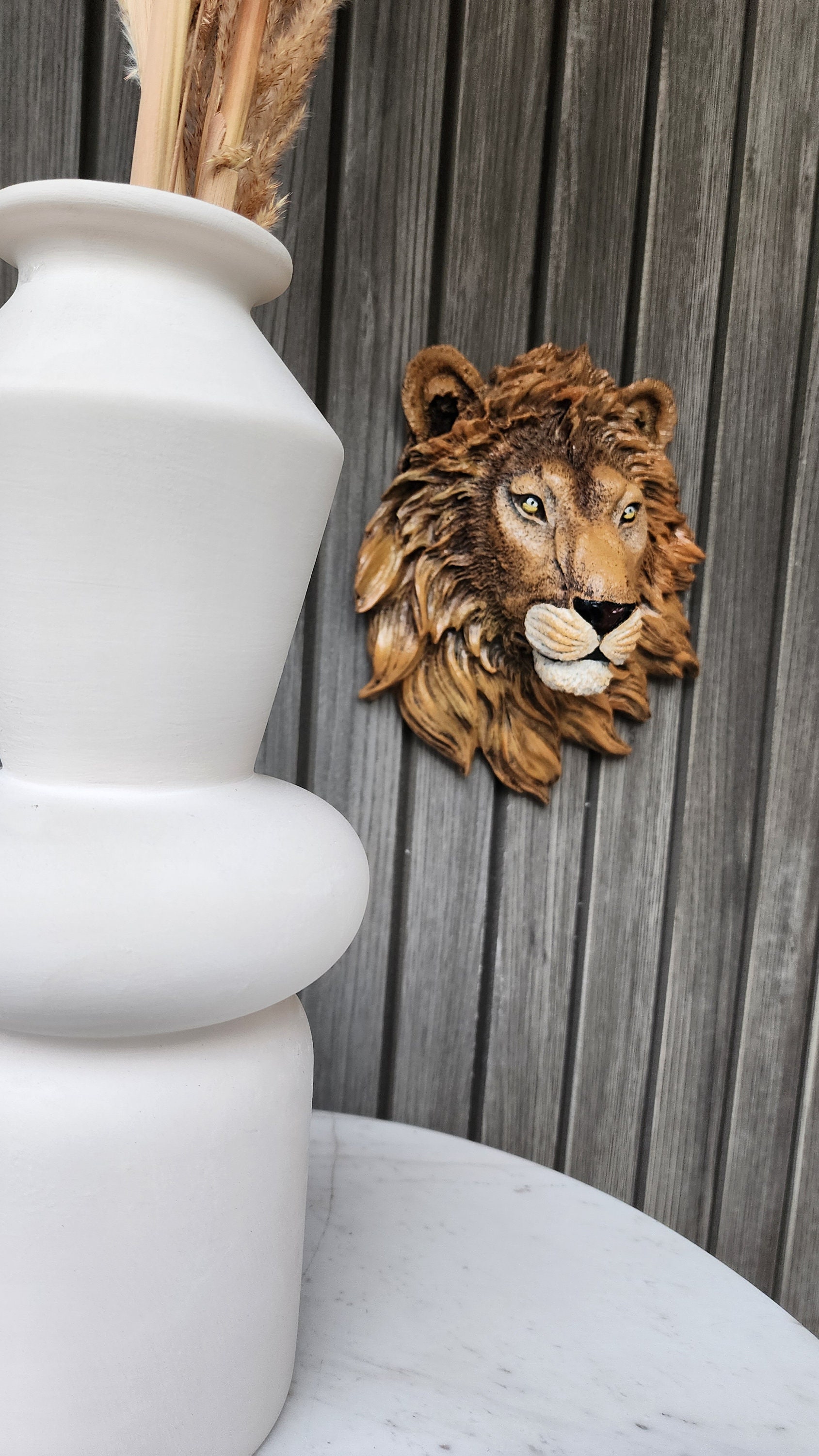 Handmade Lion Head Wall Decor: Brown Farmhouse Sculpture - Etsy