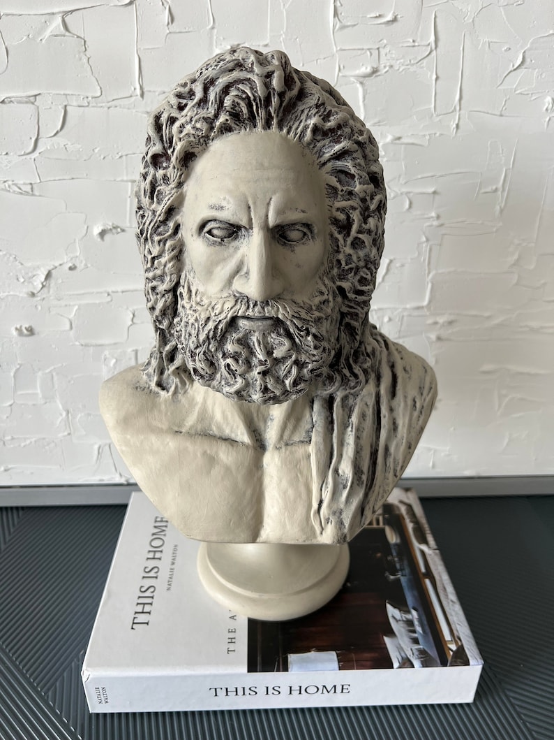 Giant Zues Bust, Large Zeus Statue Sculpture, Zeus white Moss Pop Art ...
